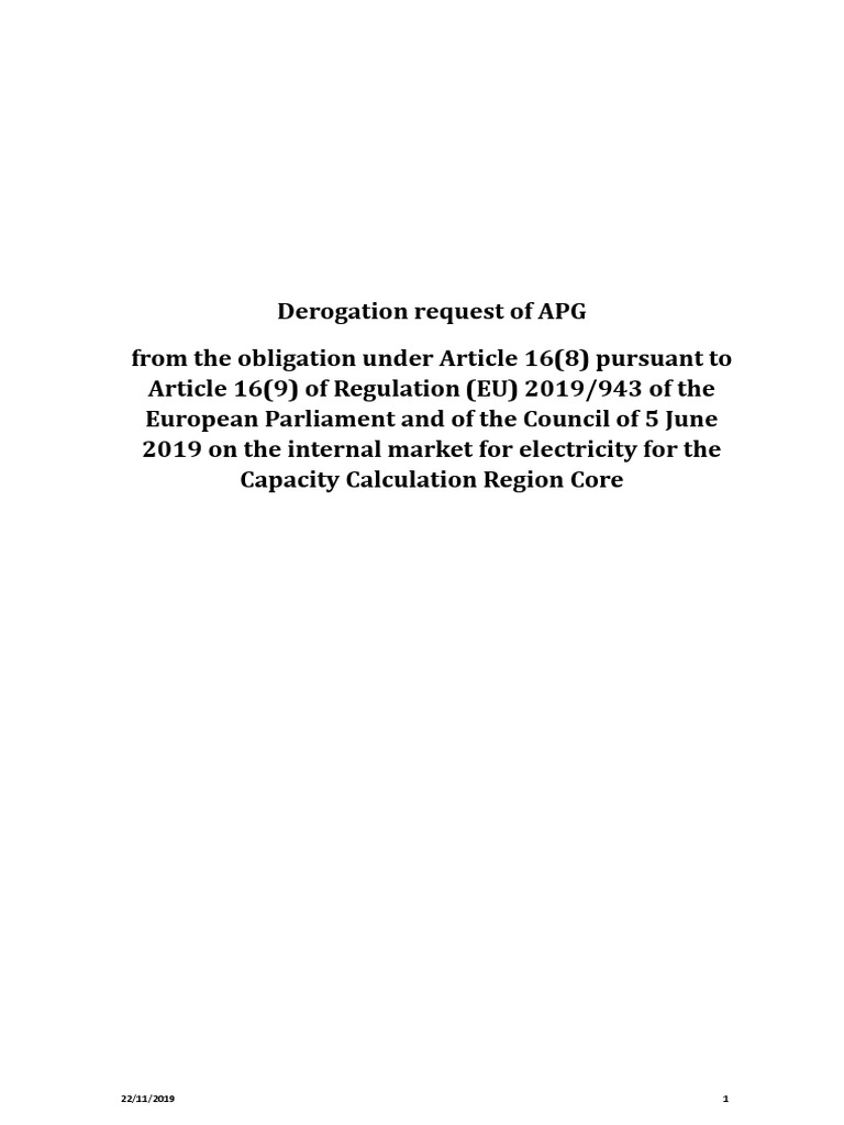 APG Request For Derogation For CORE Region | PDF | European Union ...