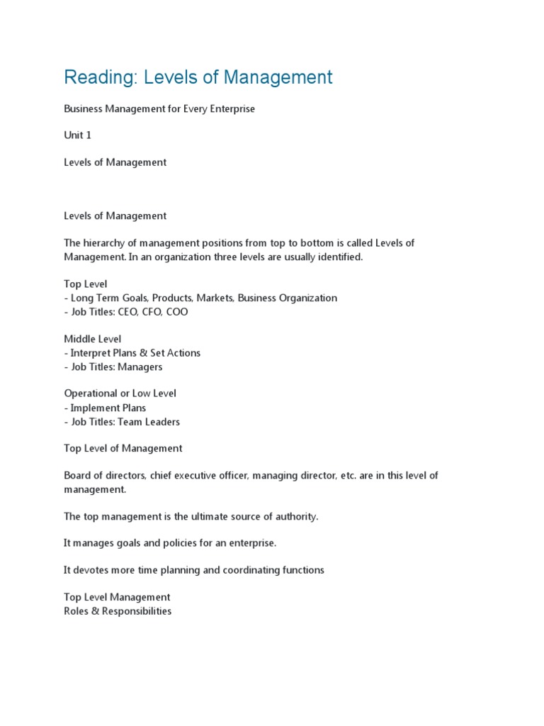 Reading Levels of Management | PDF | Economies | Leadership