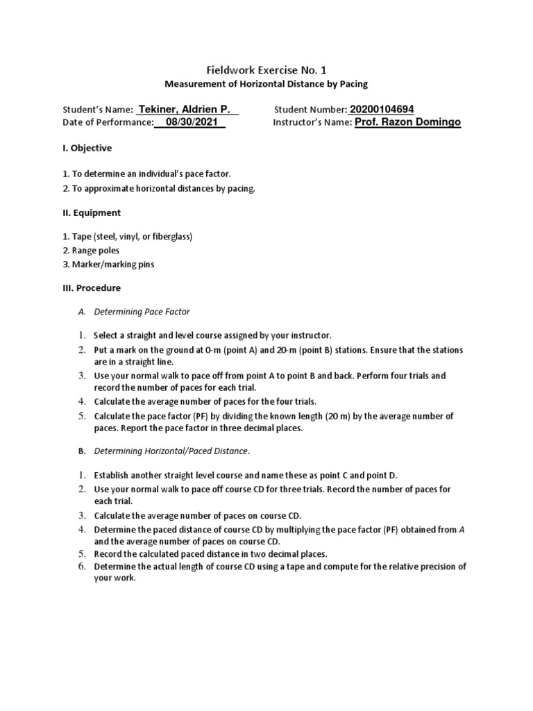 Activity 1 Pacing Tekiner, Aldrien CE1 | PDF | Metre | Significant Figures