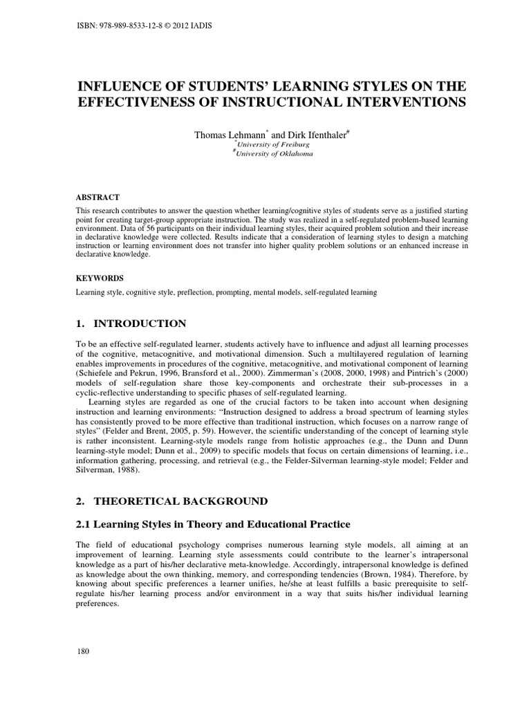 Influence of Students Learning Styles On The Effectiveness of ...