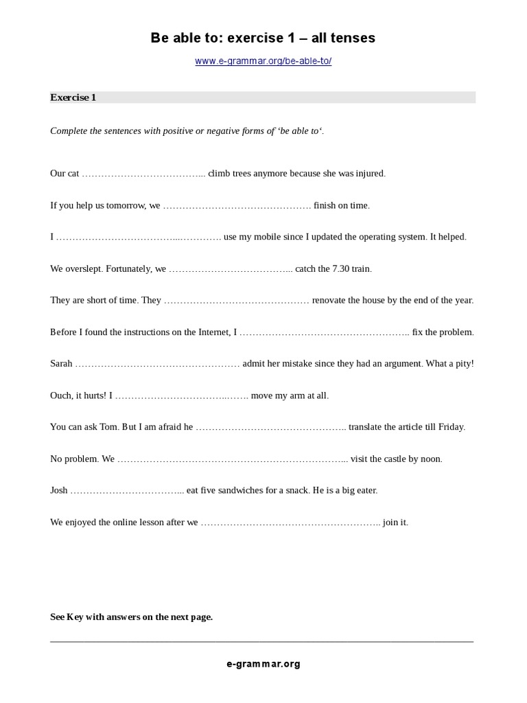 Be Able To Exercise 1 | PDF | Linguistics | Grammar
