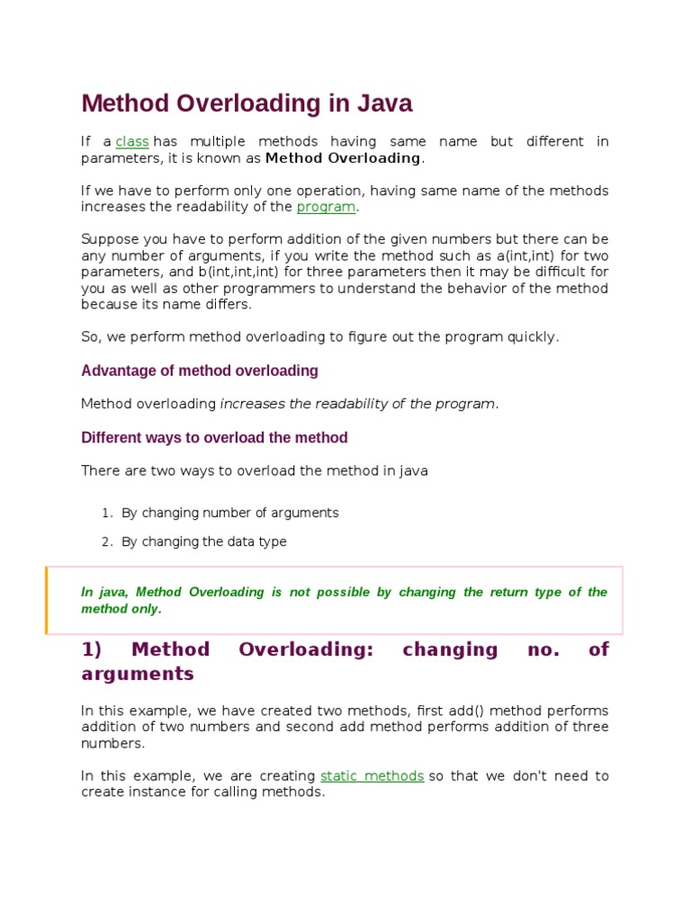 Method Overloading and Methid Overriding | PDF | Method (Computer Programming) | Inheritance ...