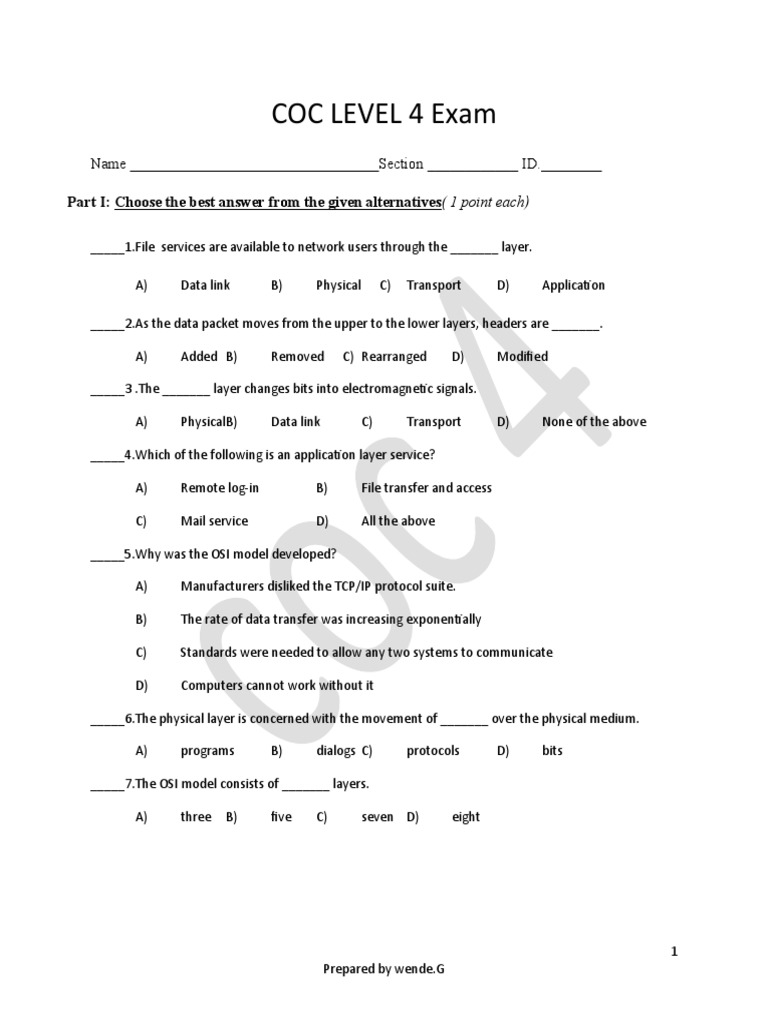 Coc Level 4 Exam | PDF | Osi Model | Internet Protocol Suite