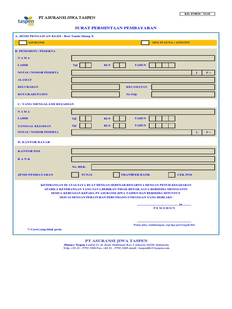 Form Klaim TL 01 LOGO BARU | PDF