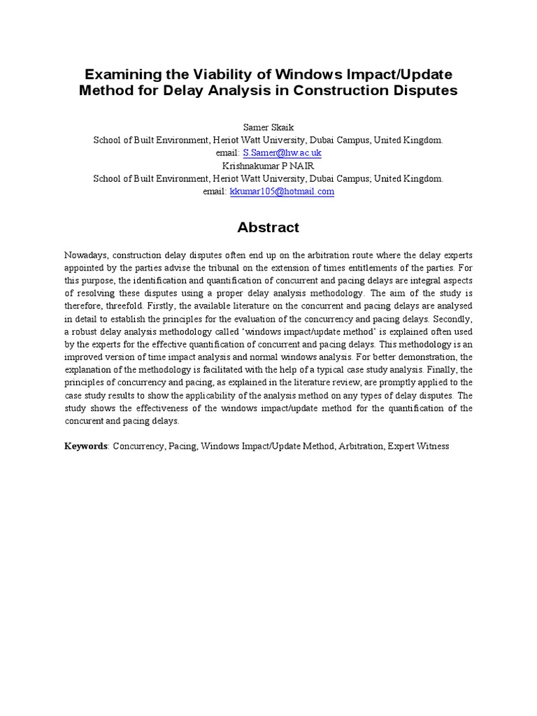 Windows Delay Analysis | PDF | Employment | Case Study