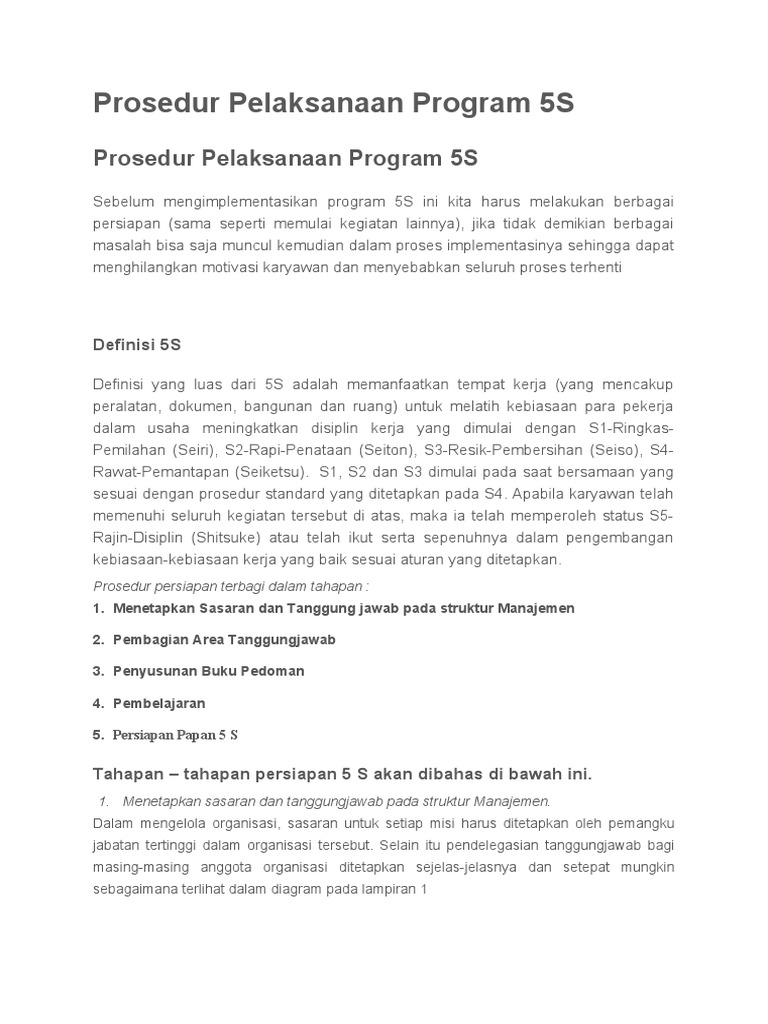 Prosedur Pelaksanaan Program 5S | PDF