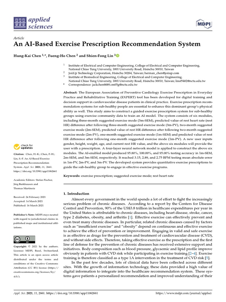 AI Based Exercise Prescription System | PDF | Sleep | Cardiovascular ...