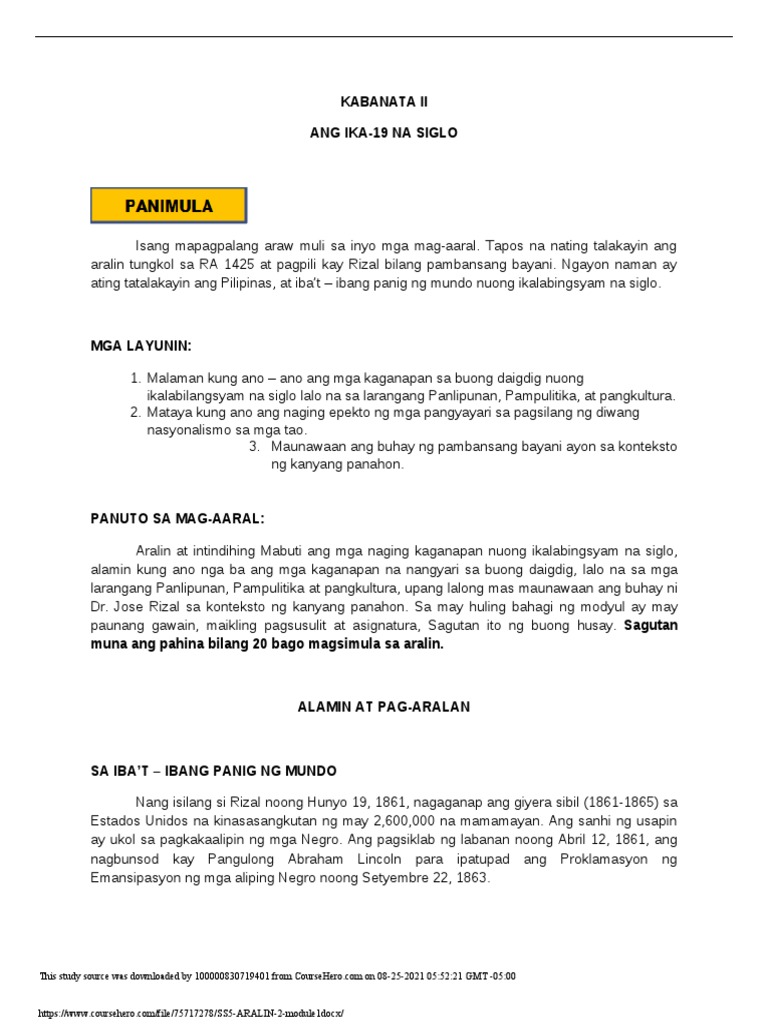 SS5 ARALIN 2 Module 1 | PDF