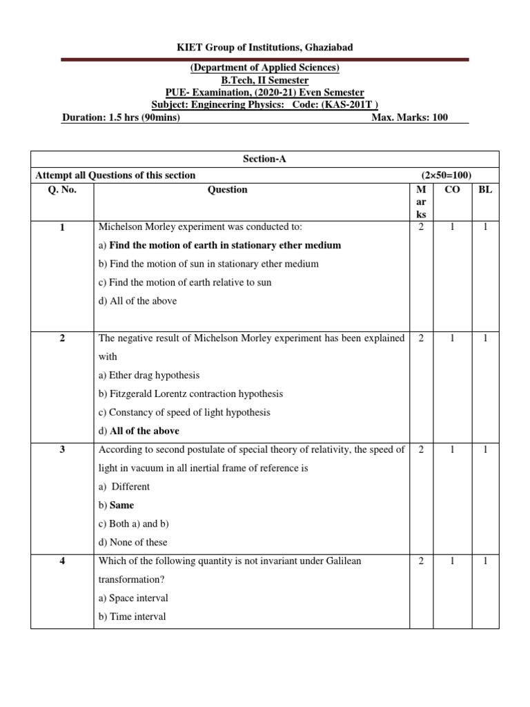 KIET - Final PUE Question Paper (Even Sem 2020-21) (KAS201T) | PDF ...