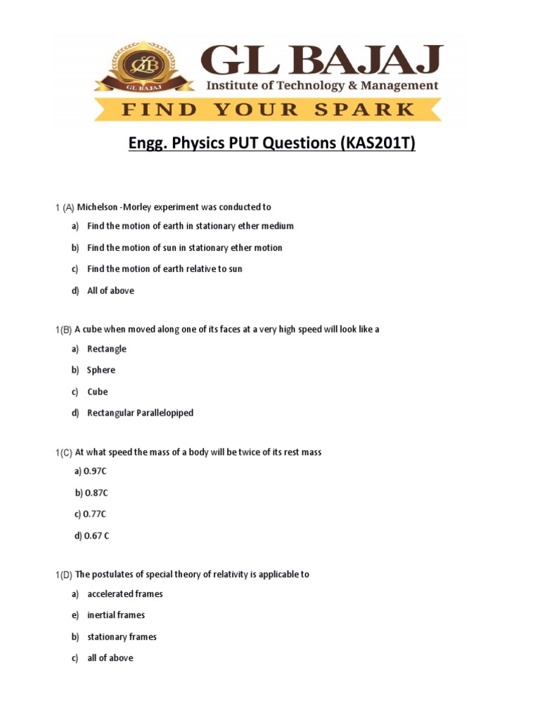 Engg. Physics PUT Questions (KAS201T) | PDF | Diffraction | Electromagnetic Radiation