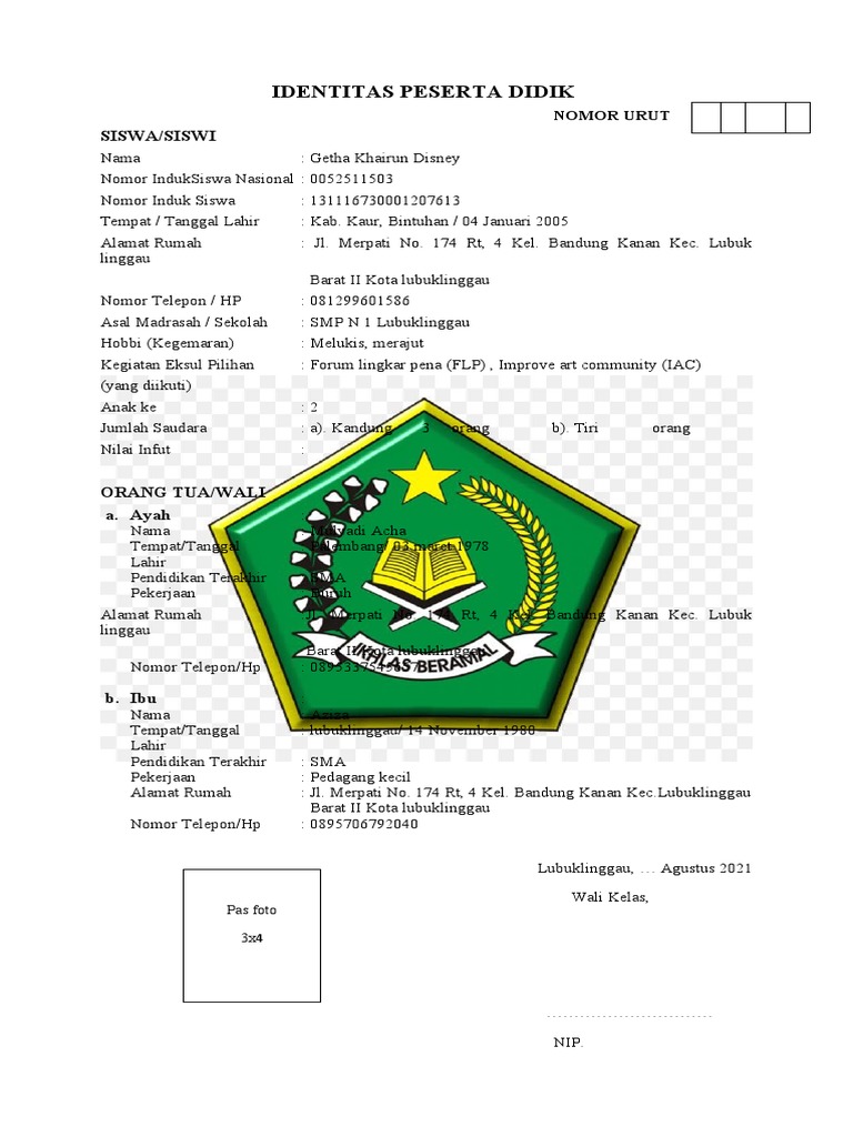 Format Identitas Peserta Didik | PDF