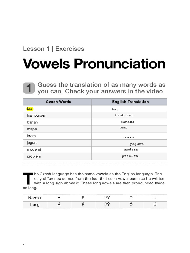 Vowels Pronunciation: Lesson 1 - Exercises | Download Free PDF | Phonetics | Human Communication