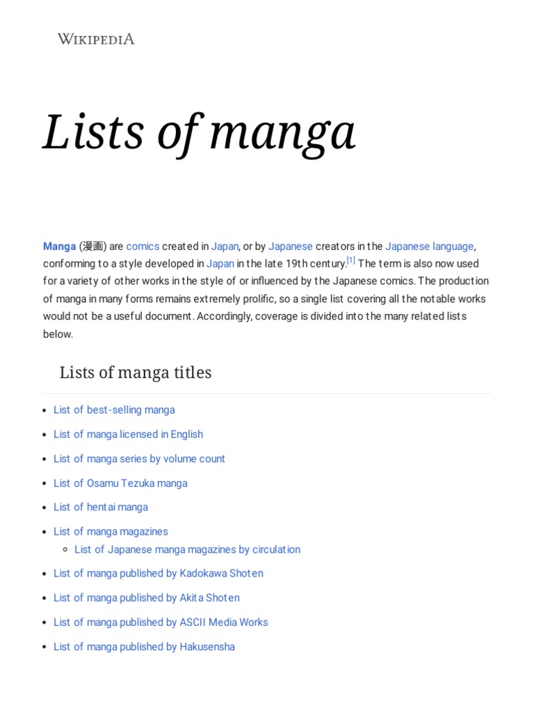Lists of Manga - Wikipedia | PDF | Manga | Comics