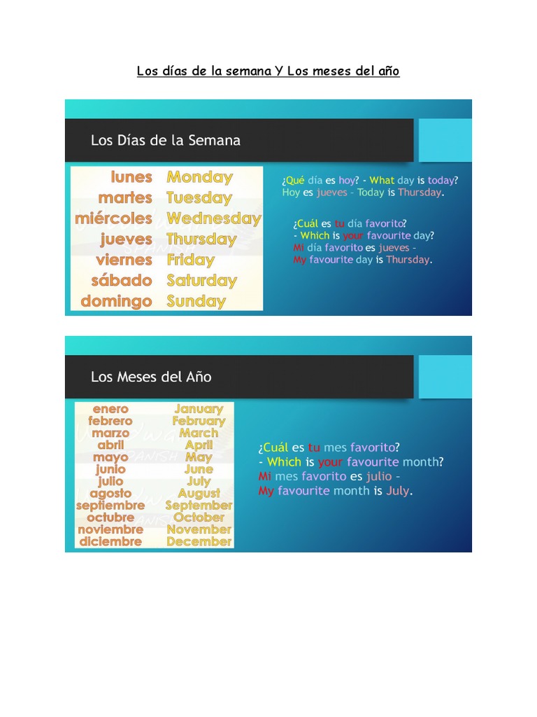 Días y meses: vocabulario esencial | PDF | Estudios de idiomas ...