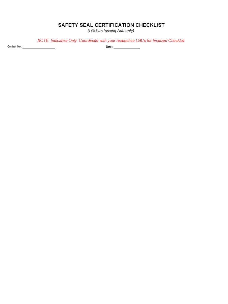 Safety Seal Checklist LGU | PDF | Health Sciences | Public Health