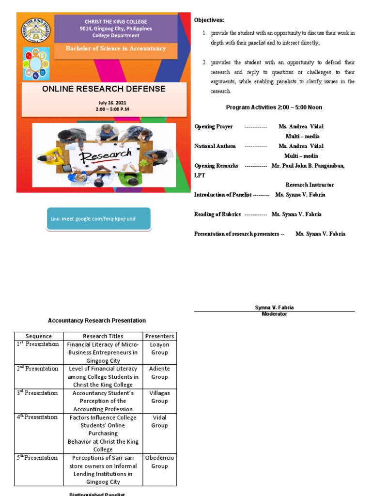Online Research Defense: Bachelor of Science in Accountancy | PDF ...