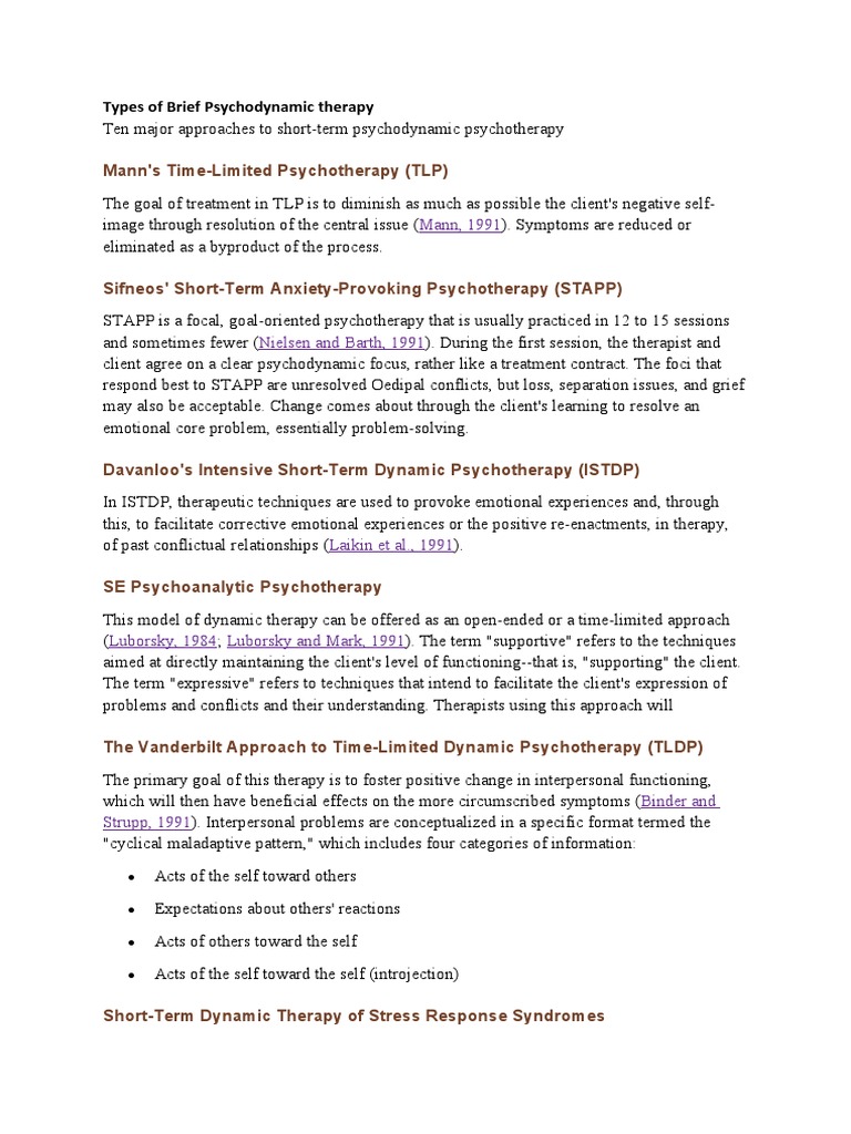 Ten Approaches to Short-Term Psychodynamic Psychotherapy: From Mann's ...
