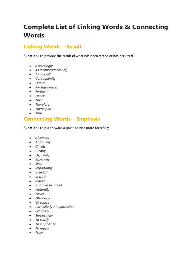 Complete List of Linking Words | PDF | Cognition | Philosophical Theories