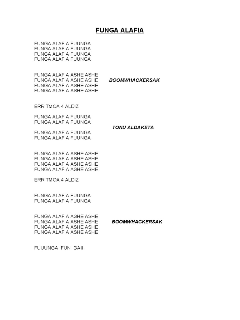 Funga Alafia Lyrics and Meaning | PDF | Cooking, Food & Wine | Self ...