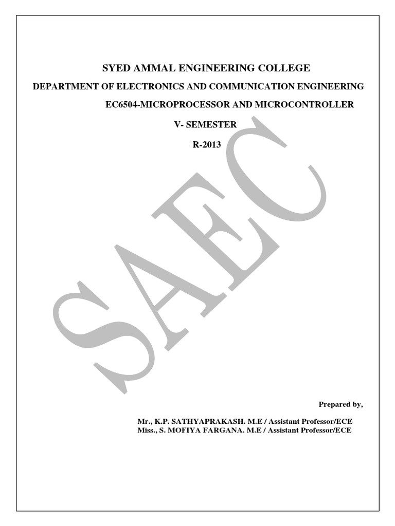 Syllabus for Microprocessor and Microcontroller Course with Details on ...