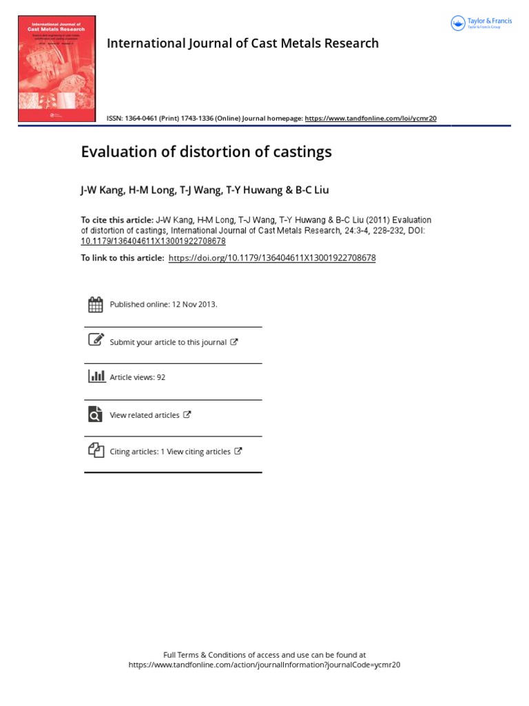 Kang 2011 Evaluation of Distortion of Casting | PDF | Casting ...