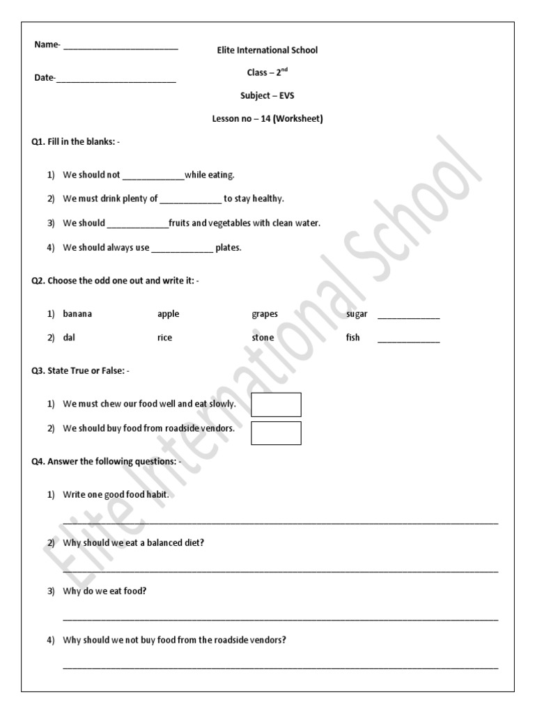 Class-2 EVS L-14 Worksheet | PDF