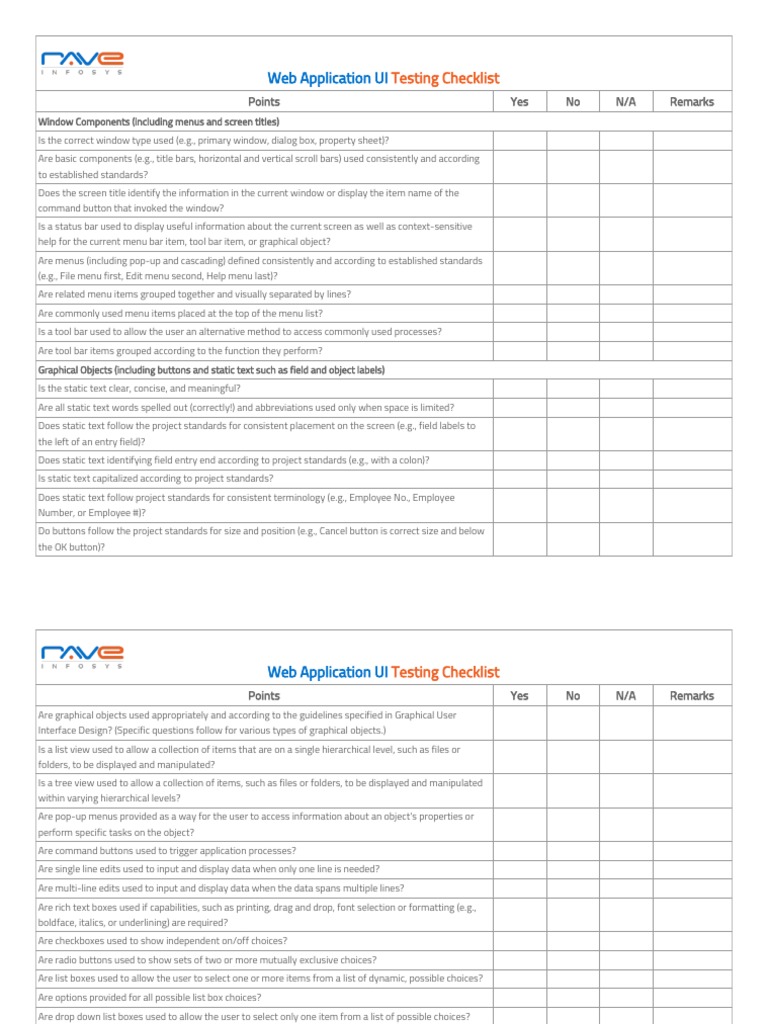 Web App Ui Testing Checklist Web App Ui Checks Pdf Menu Computing Graphical User
