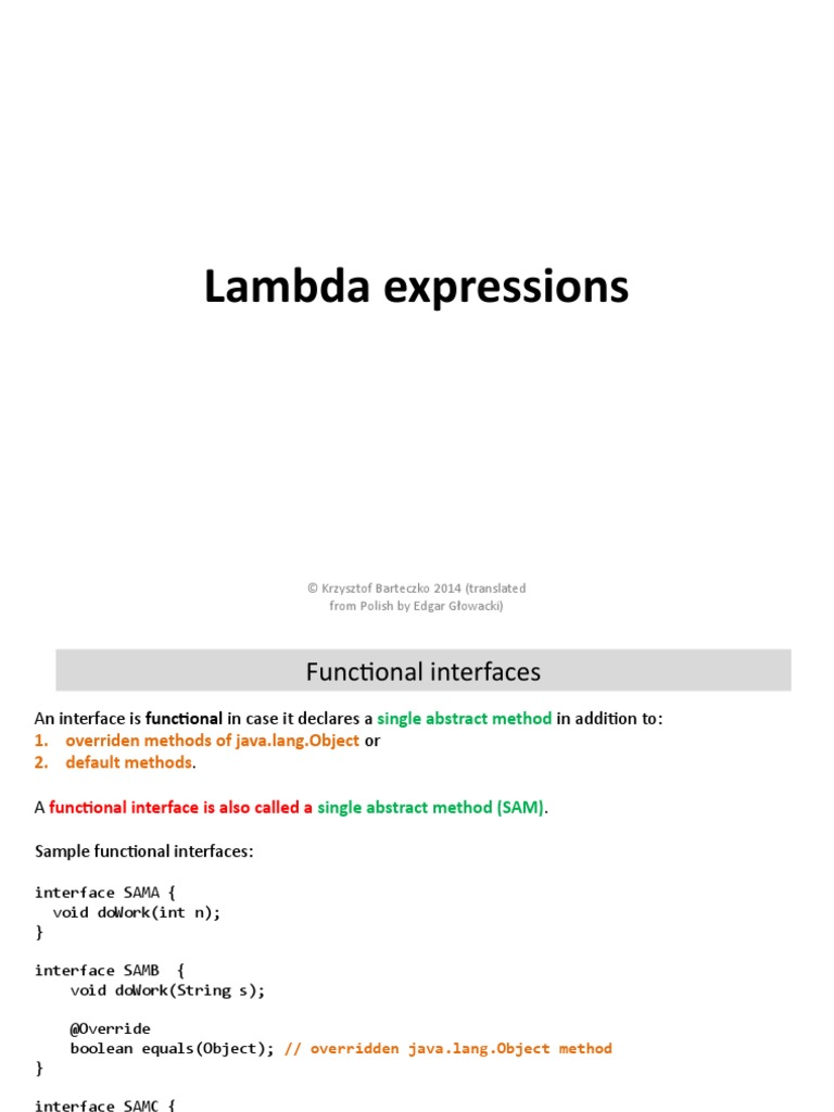 03 Functional Interfaces Lambda Expressions Pdf Anonymous Function Parameter Computer