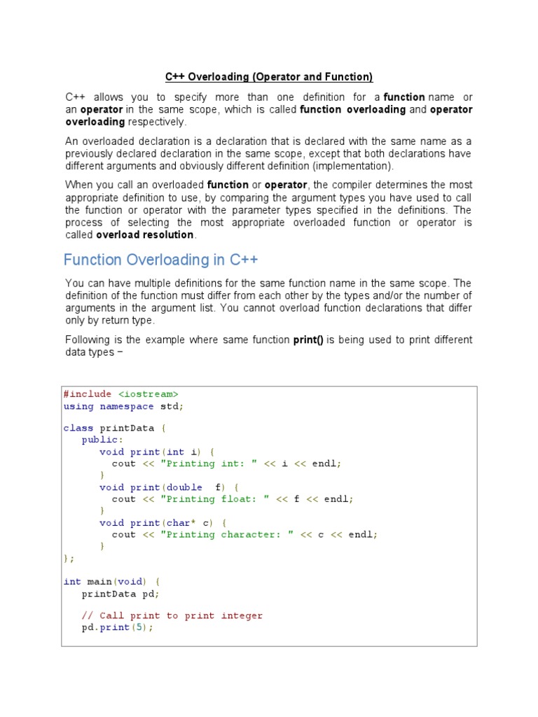 C++ Overloading (Operator and Function) | Download Free PDF | Class (Computer Programming ...