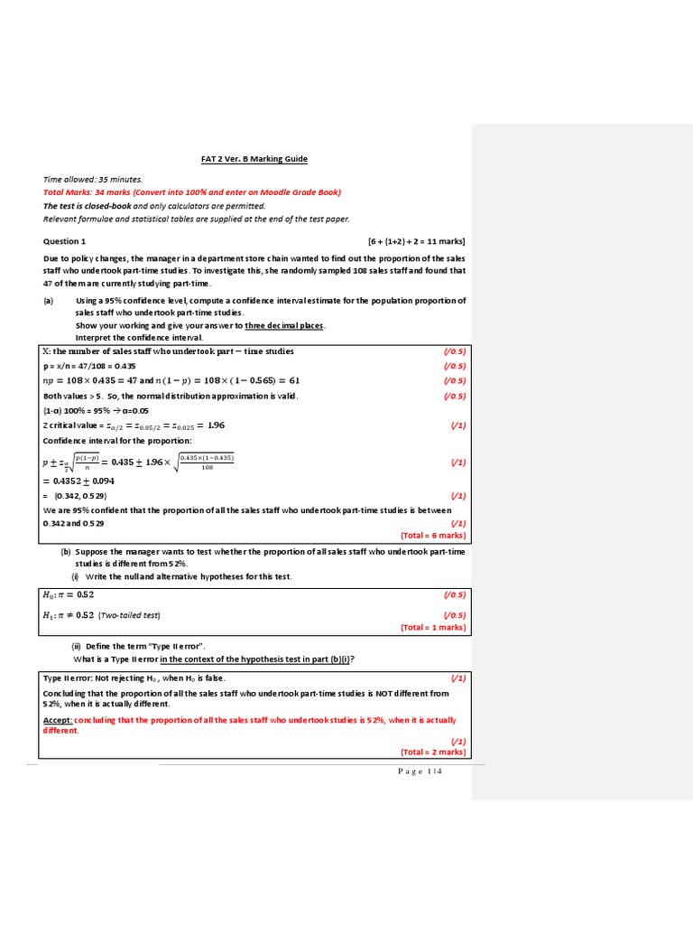 Sample Sol Mcd2080-Fat-2 | PDF | Errors And Residuals | Type I And Type Ii Errors