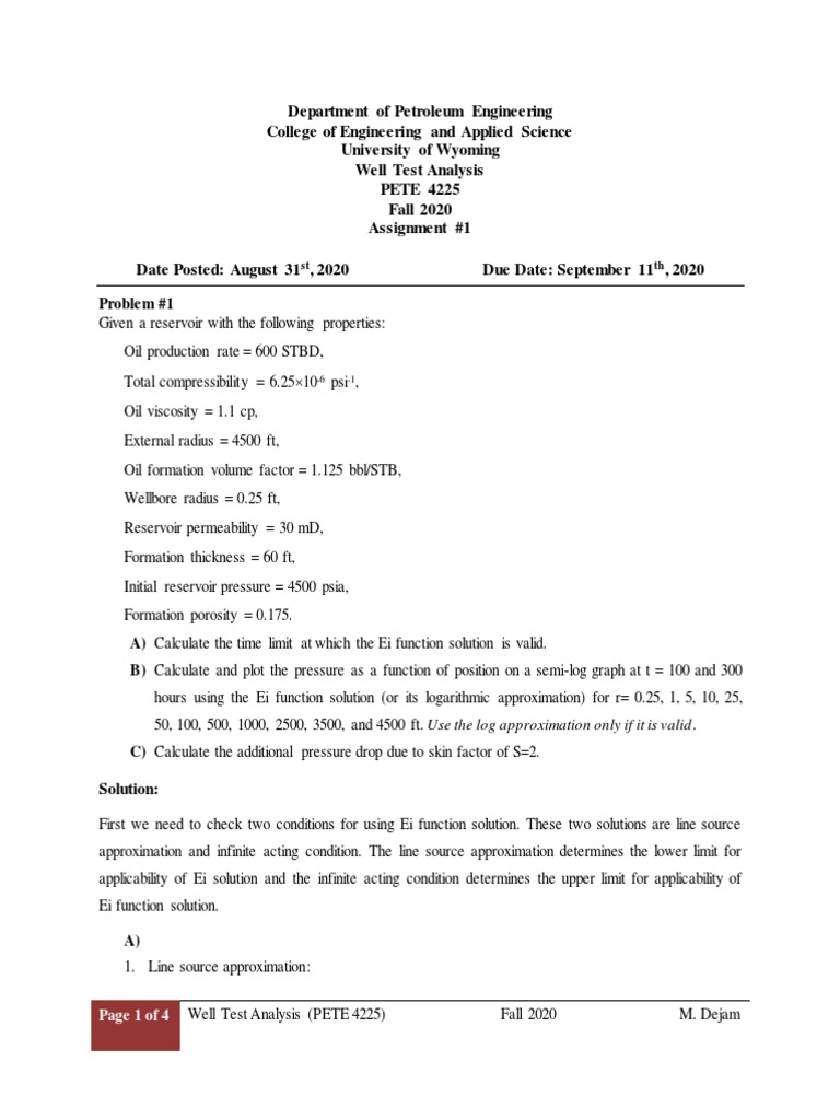 Assignment #1 Solution | PDF | Petroleum Reservoir | Permeability ...