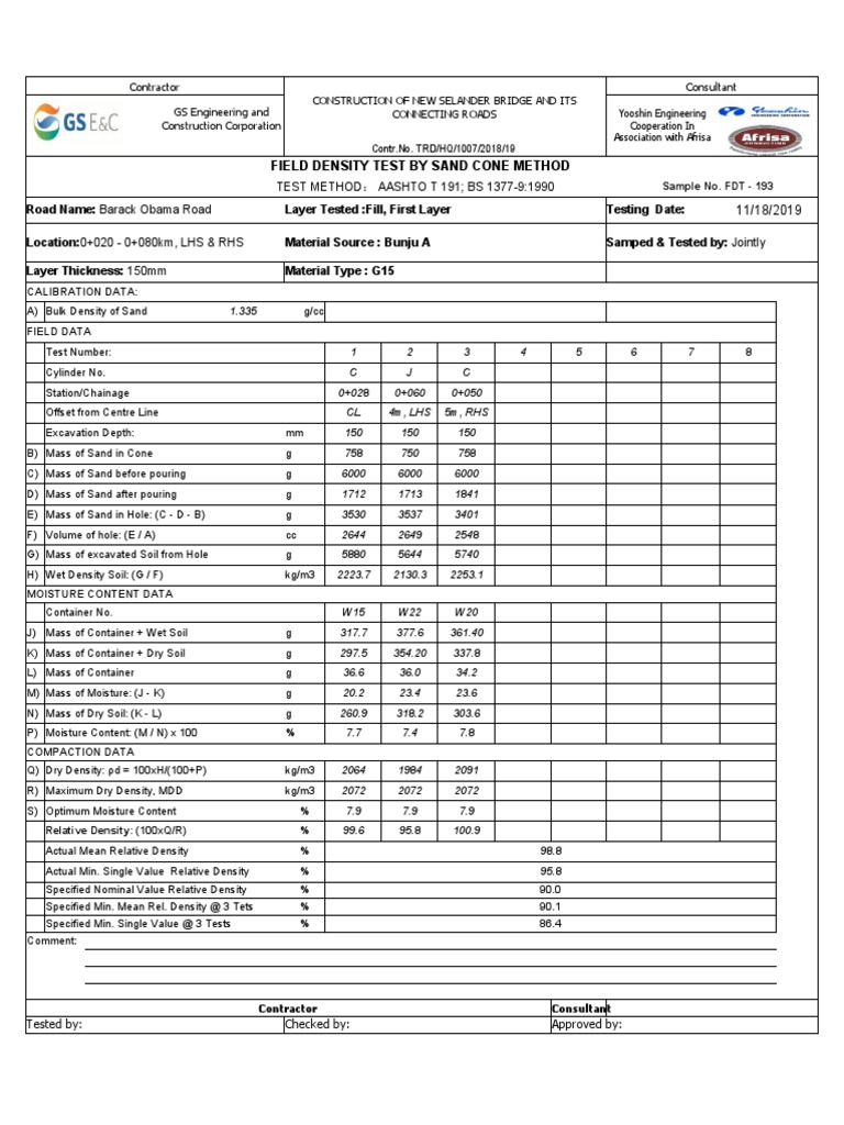 Field Density Test Report | PDF | Horticulture And Gardening | Metrology