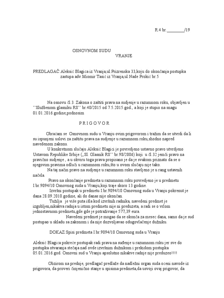 2 Prigovor Na Sudjenje U Razumnom Roku 21 | PDF