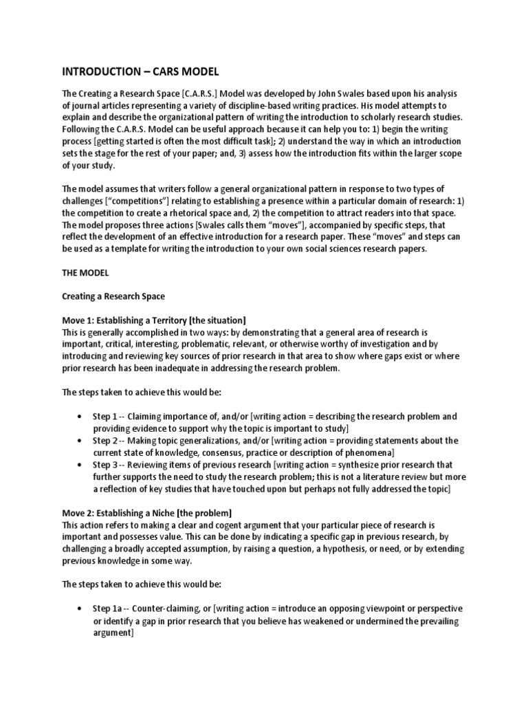 Introduction - Cars Model: The Model Creating A Research Space Move 1 ...