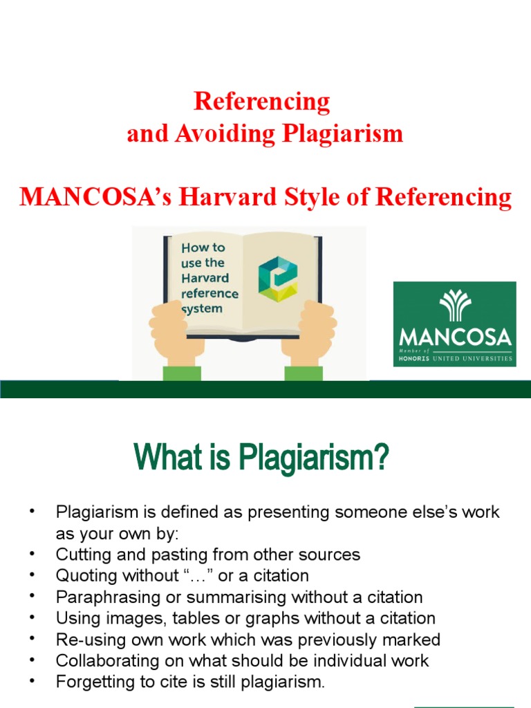 Referencing and Avoiding Plagiarism MANCOSA's Harvard Style of Referencing | PDF | Citation ...