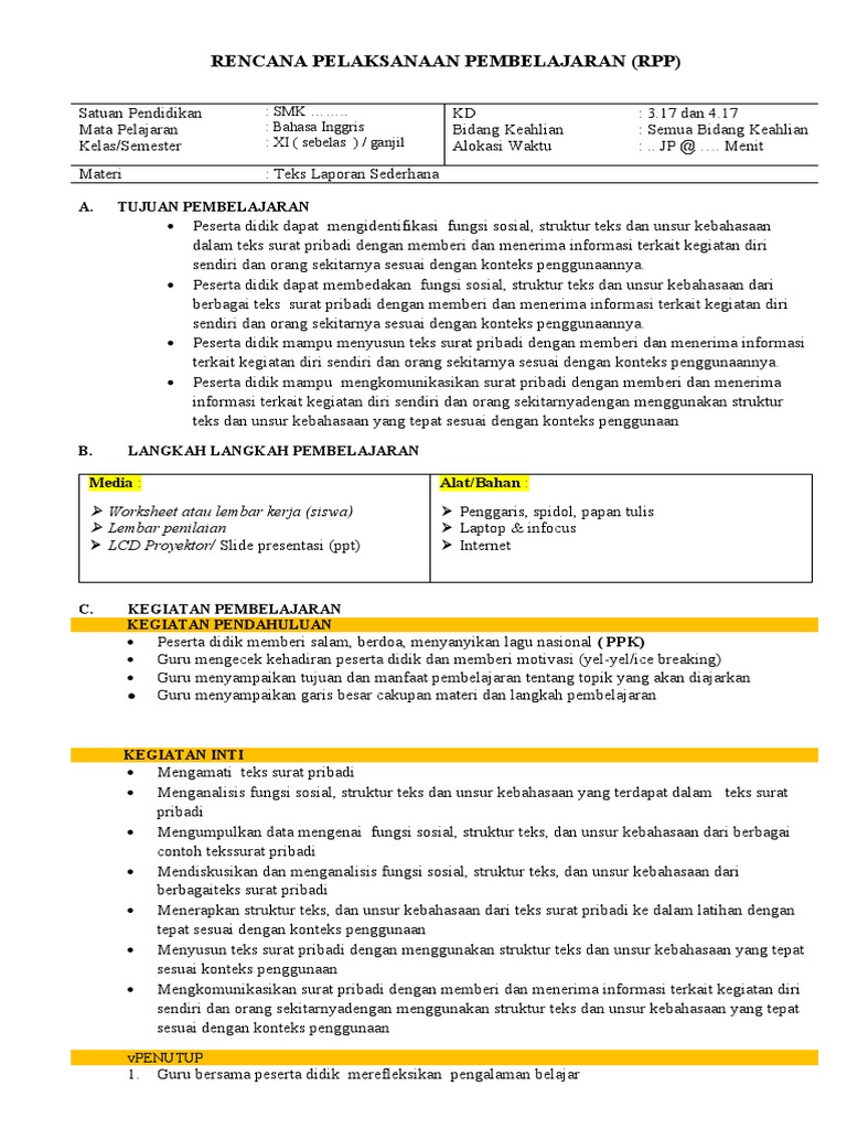 RPP KELAS 11 3.17 Dan 4.17 | PDF
