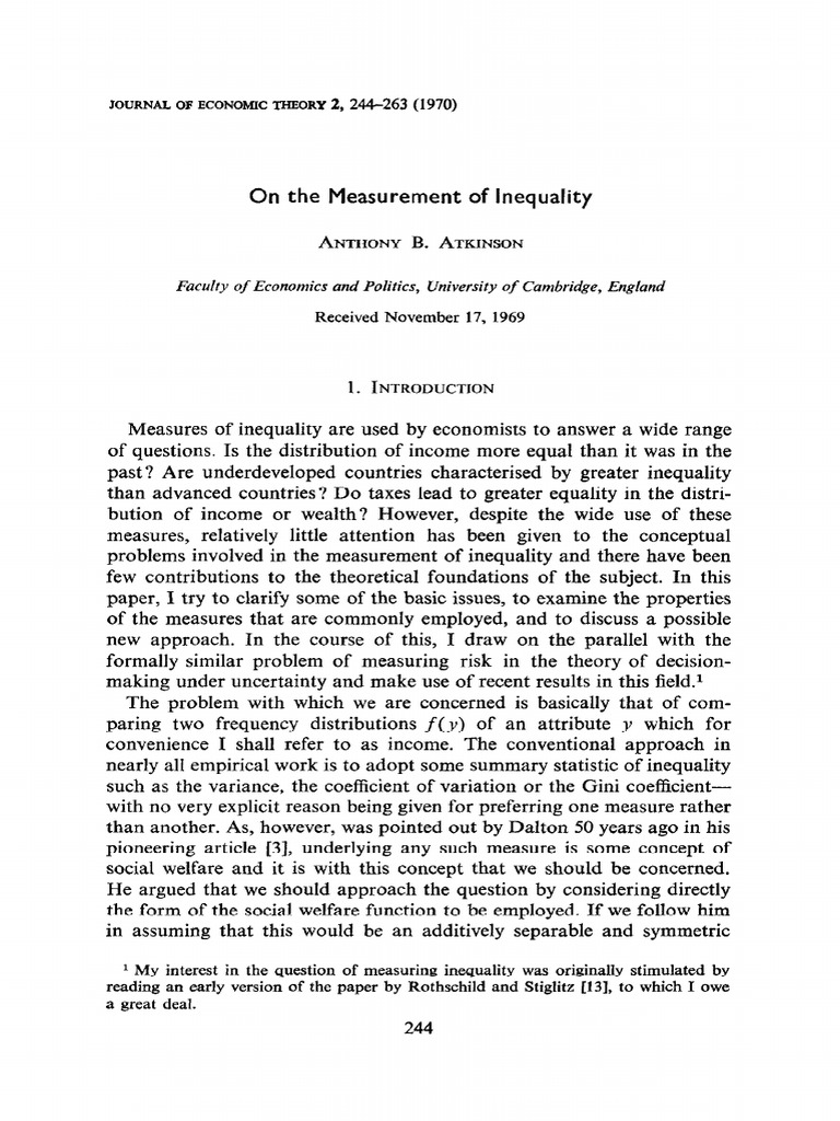 Atkinson's 1970 Inequality Measurement | PDF | Gini Coefficient ...
