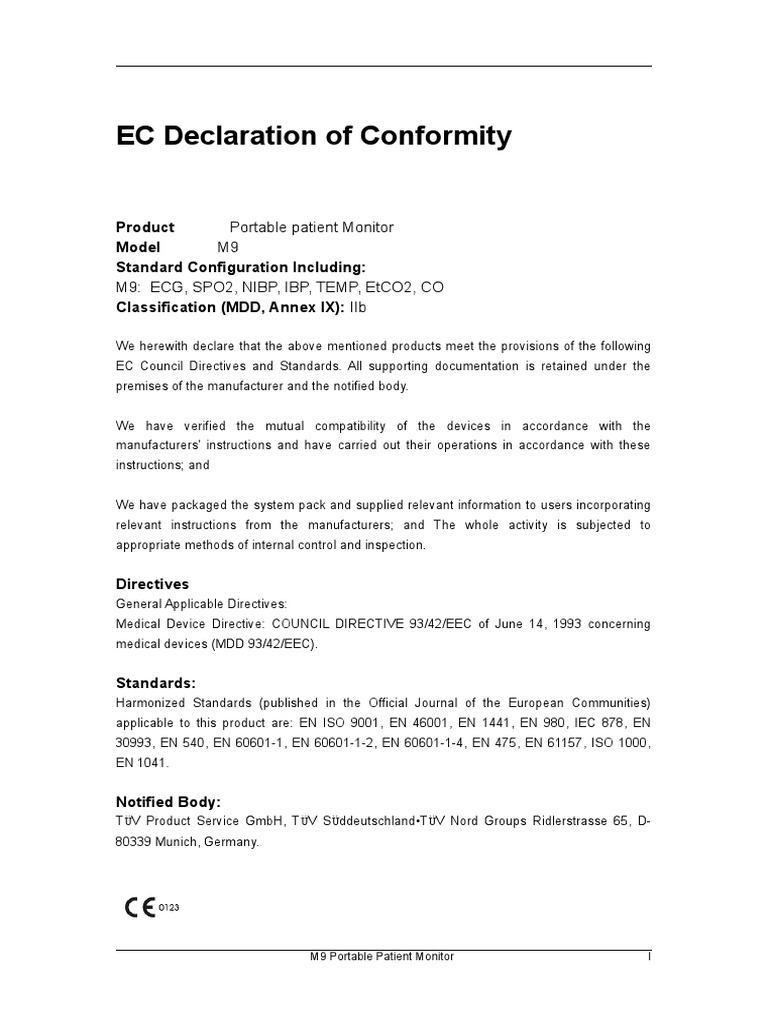 Ec Declaration of Conformity: Product Model Standard Configuration ...