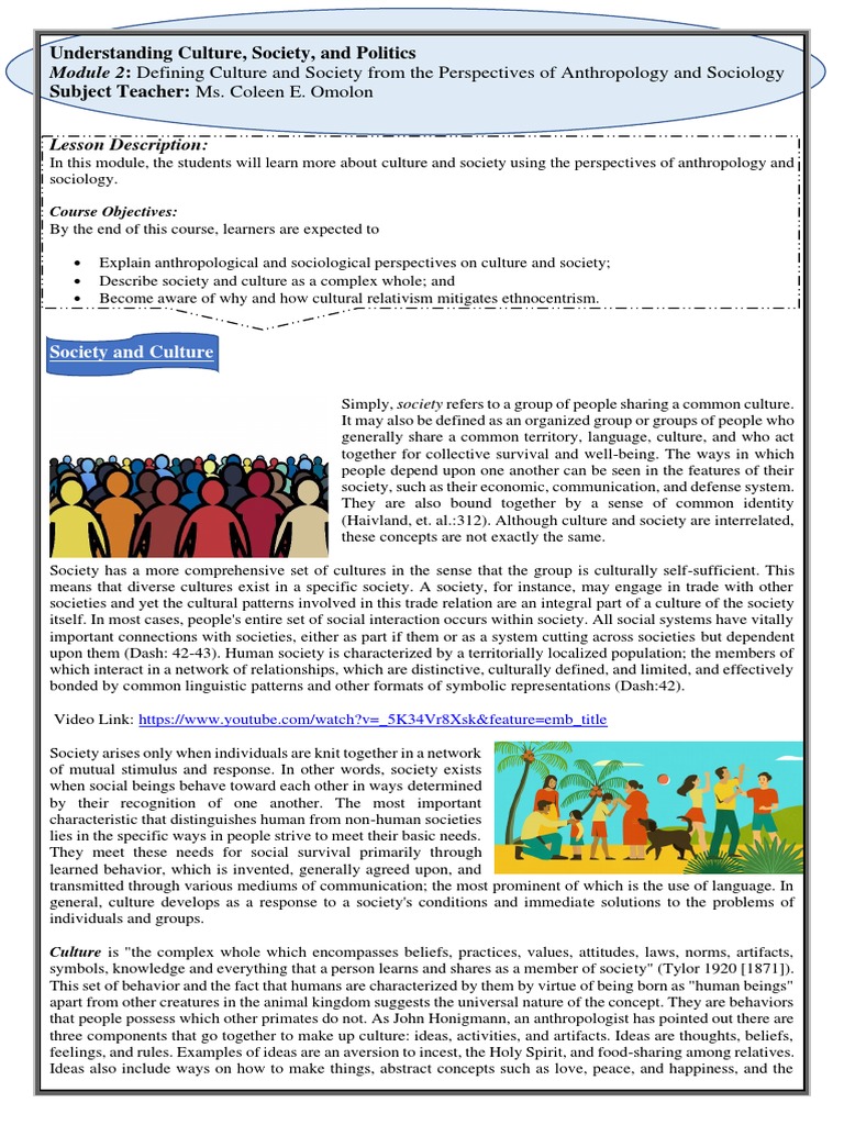 Module 2: Defining Culture and Society From The Perspectives of ...