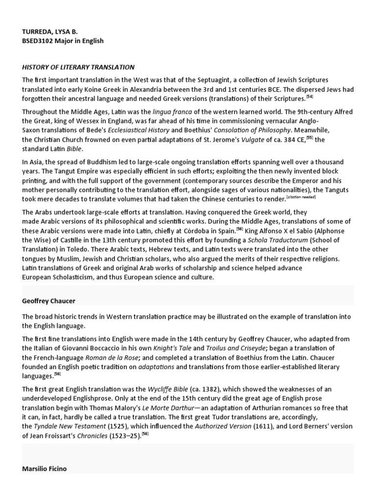 Literary Translation History and Types | PDF | Translations | Language ...