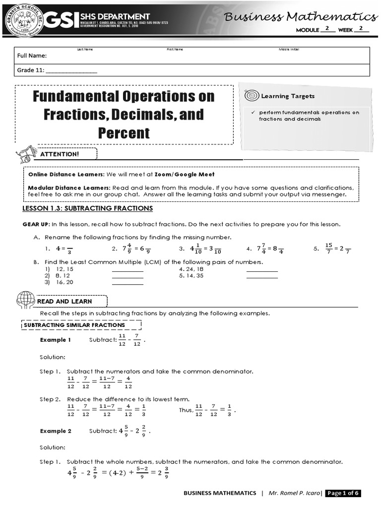 Business Math Module 2 | PDF | Subtraction | Elementary Mathematics