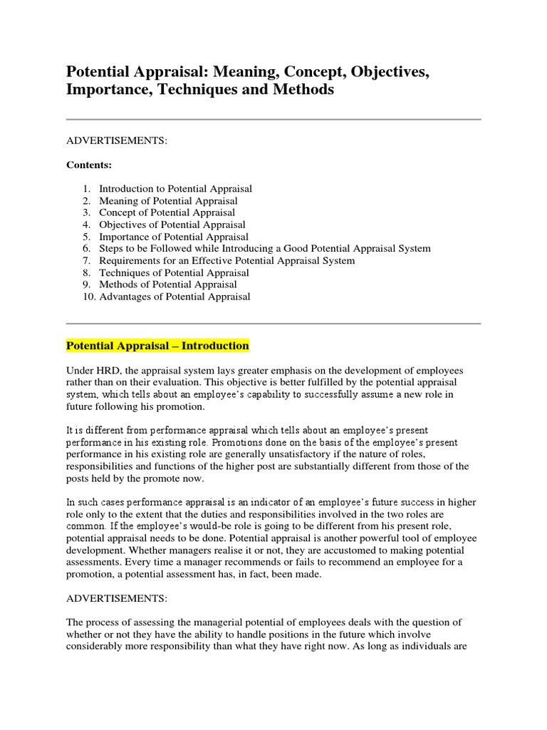Understanding Potential Appraisal in HRM | PDF | Performance Appraisal ...