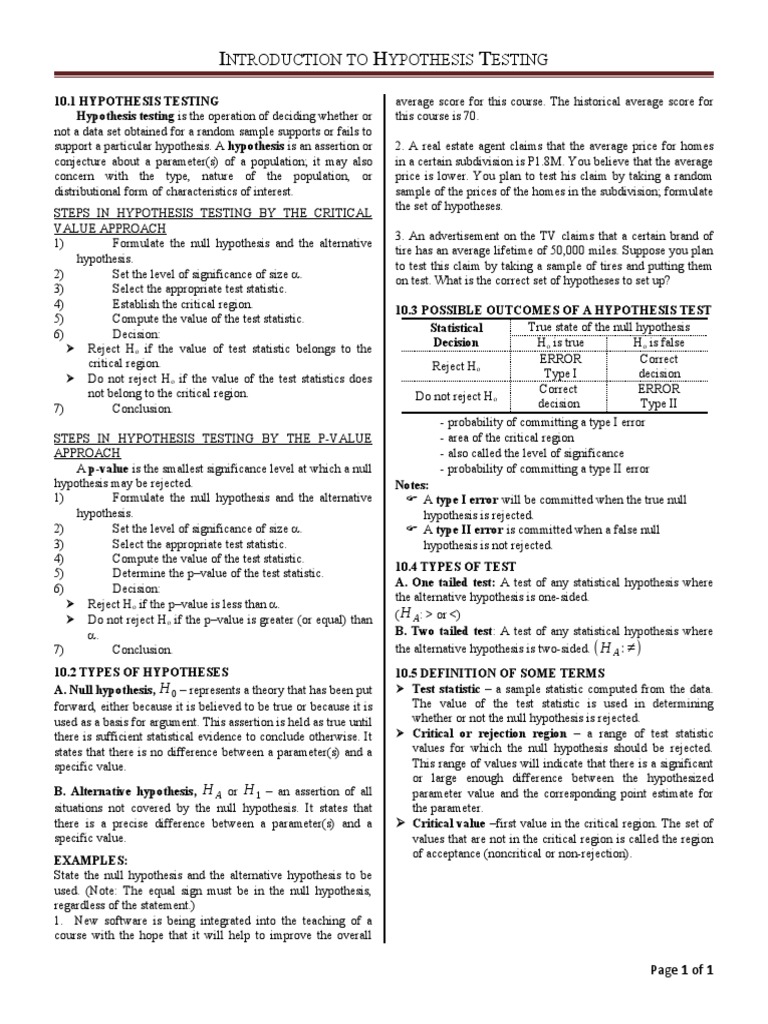 Ntroduction TO Ypothesis Esting: o o o o | PDF | Statistical Hypothesis ...
