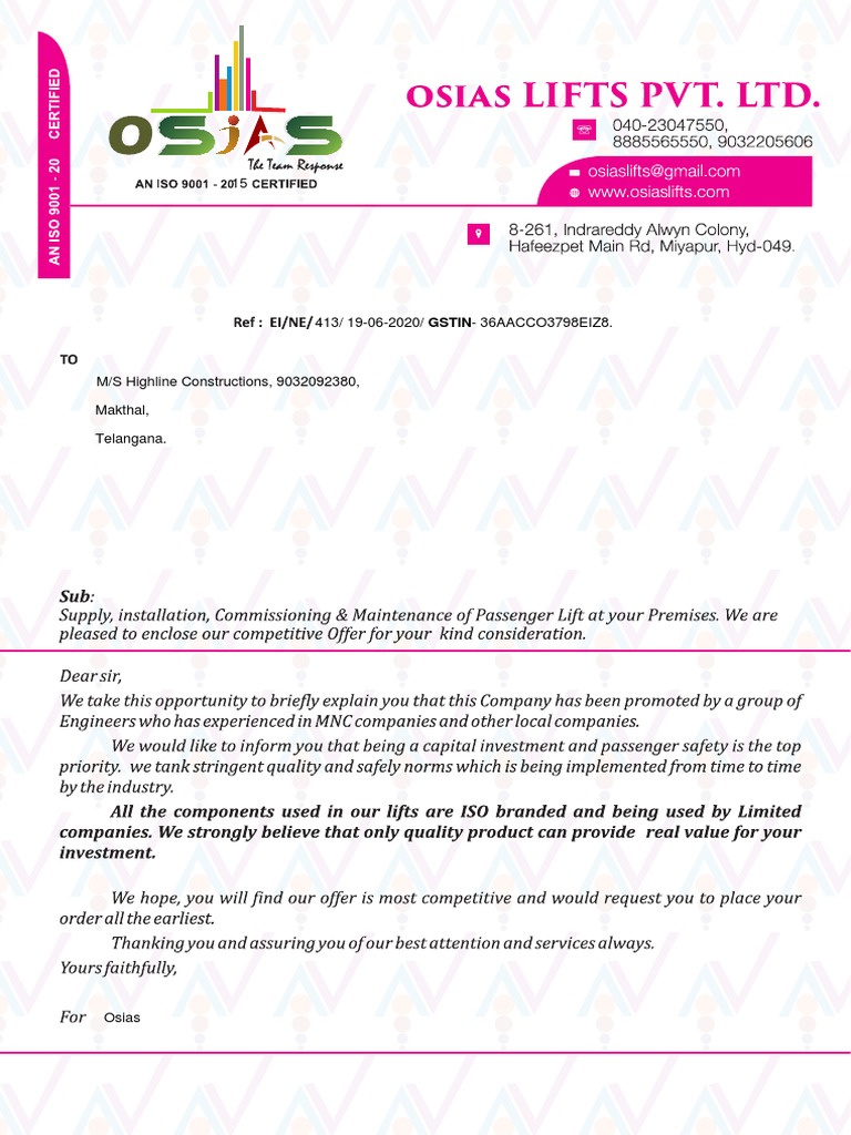 Elevator Quotation | PDF