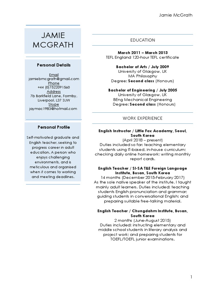 Jamie CV | PDF | Teachers | Learning