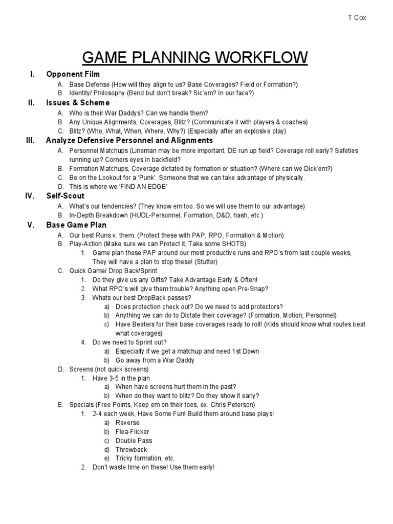 Game Planning Workflow | PDF | American Football | National Football ... Game Planning Workflow | PDF | American Football | National Football ...