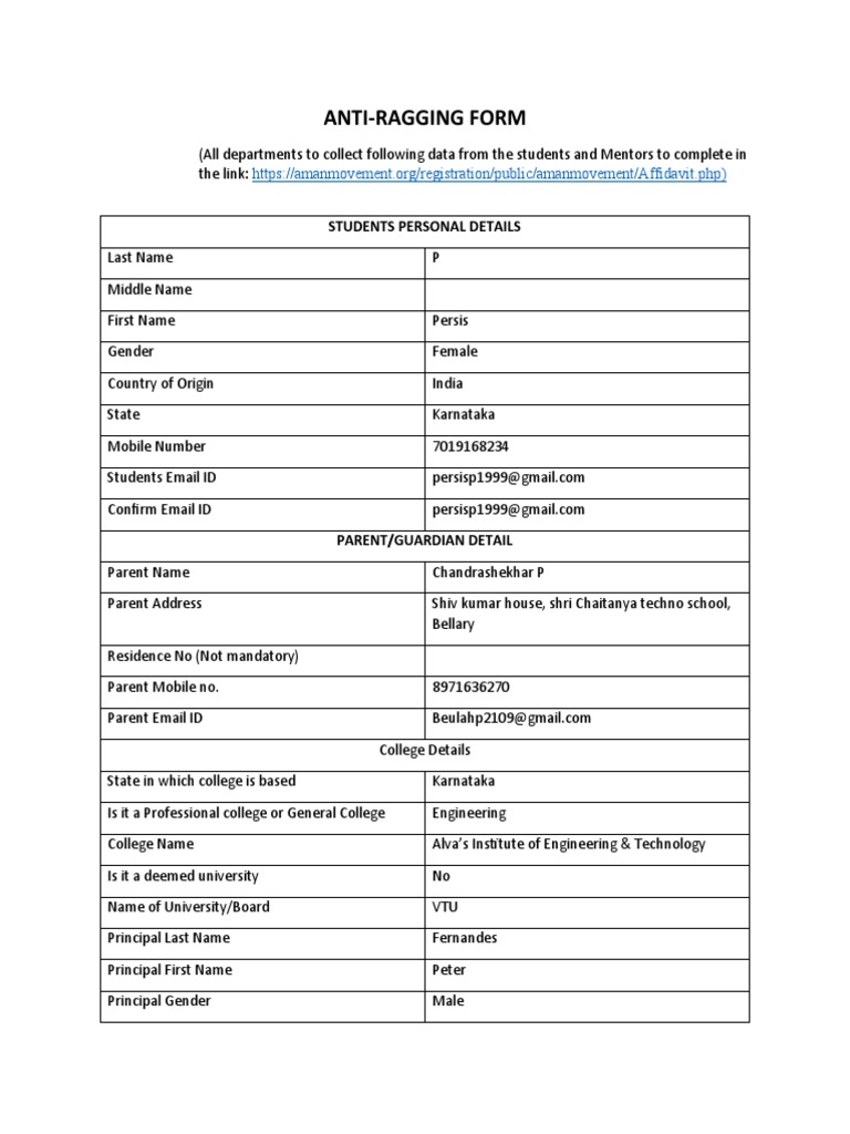 Anti Ragging Affidavit | PDF | Human Rights