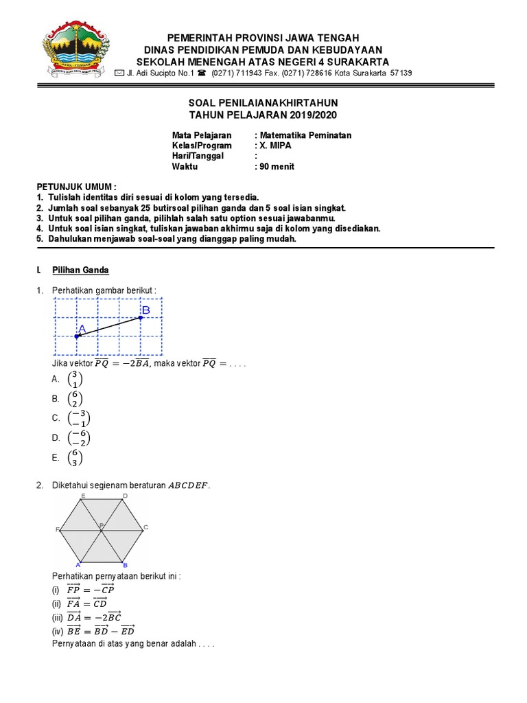 Soal Pas 2 Matematika PM Kelas X 19-20 | PDF