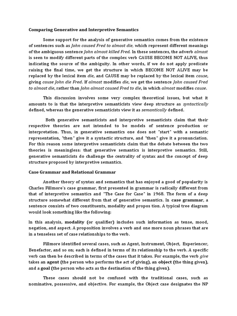Comparing Generative and Interpretive Semantics | Download Free PDF | Verb | Syntax