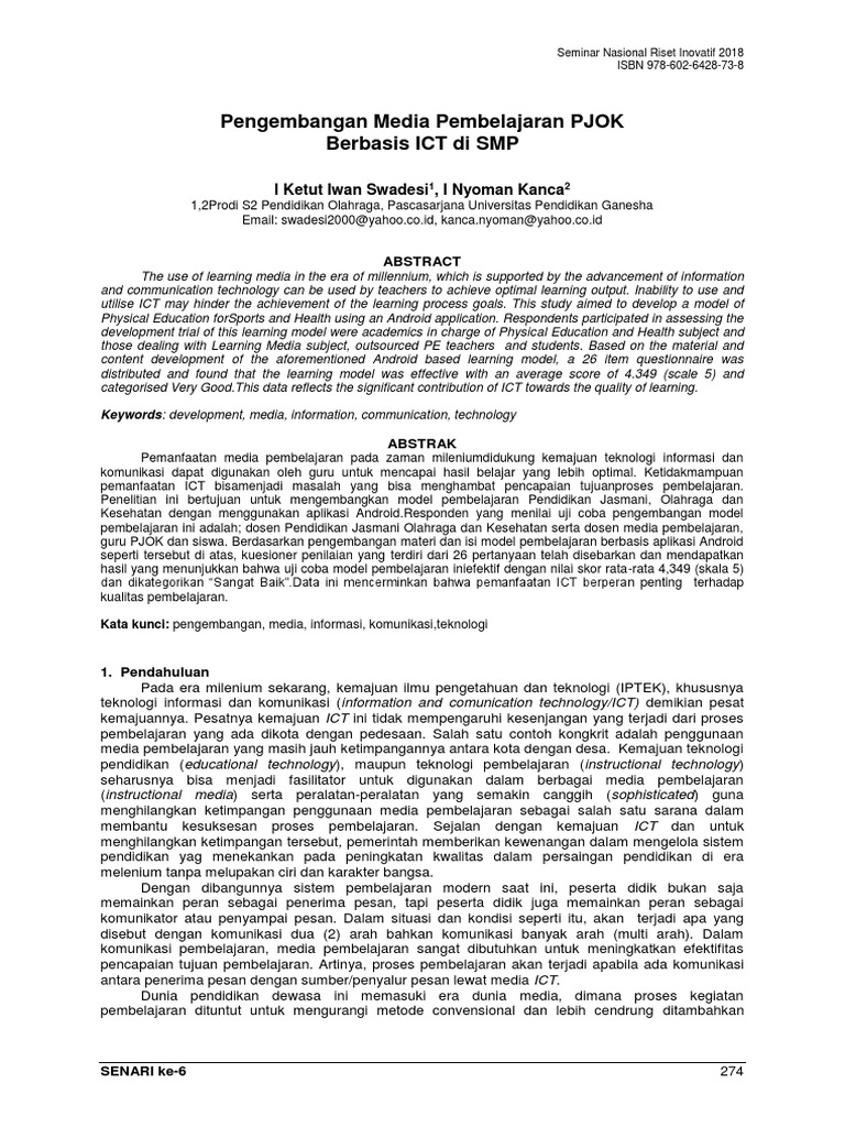 Pengembangan Media Pembelajaran PJOK Berbasis ICT Di SMP: I Ketut Iwan Swadesi, I Nyoman Kanca | PDF